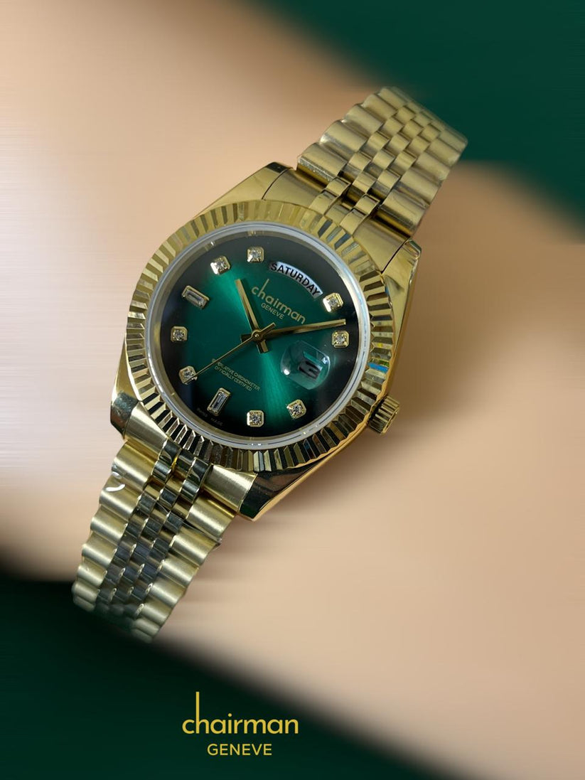 Chairman Golden Chain Strap Luxury Men Green Dial Watch – DealDXB