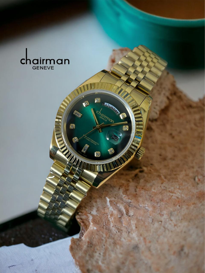 Chairman Golden Chain Strap Luxury Men Green Dial Watch – DealDXB