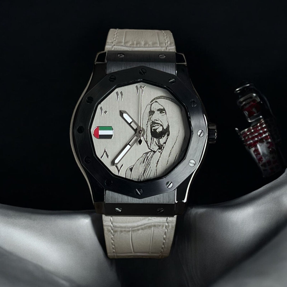 UAE Flag Zayed Gift Watch Arabic Dial White Strap – DealDXB