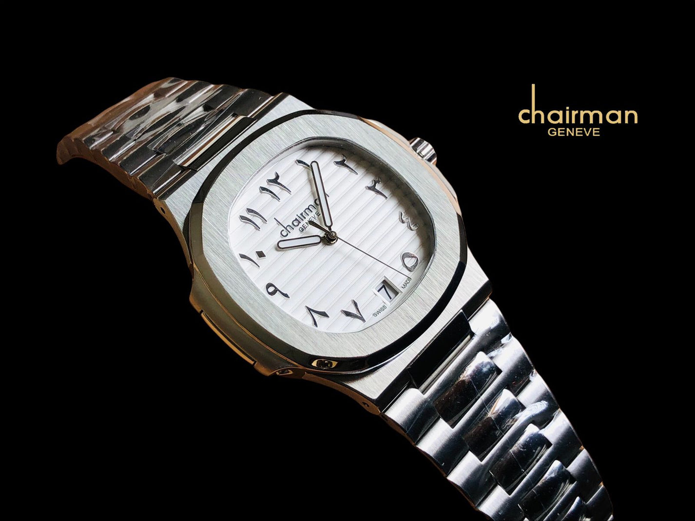 Chairman Silver Chain Strap Arabic Numbers Watch with Metallic Dial Fo ...