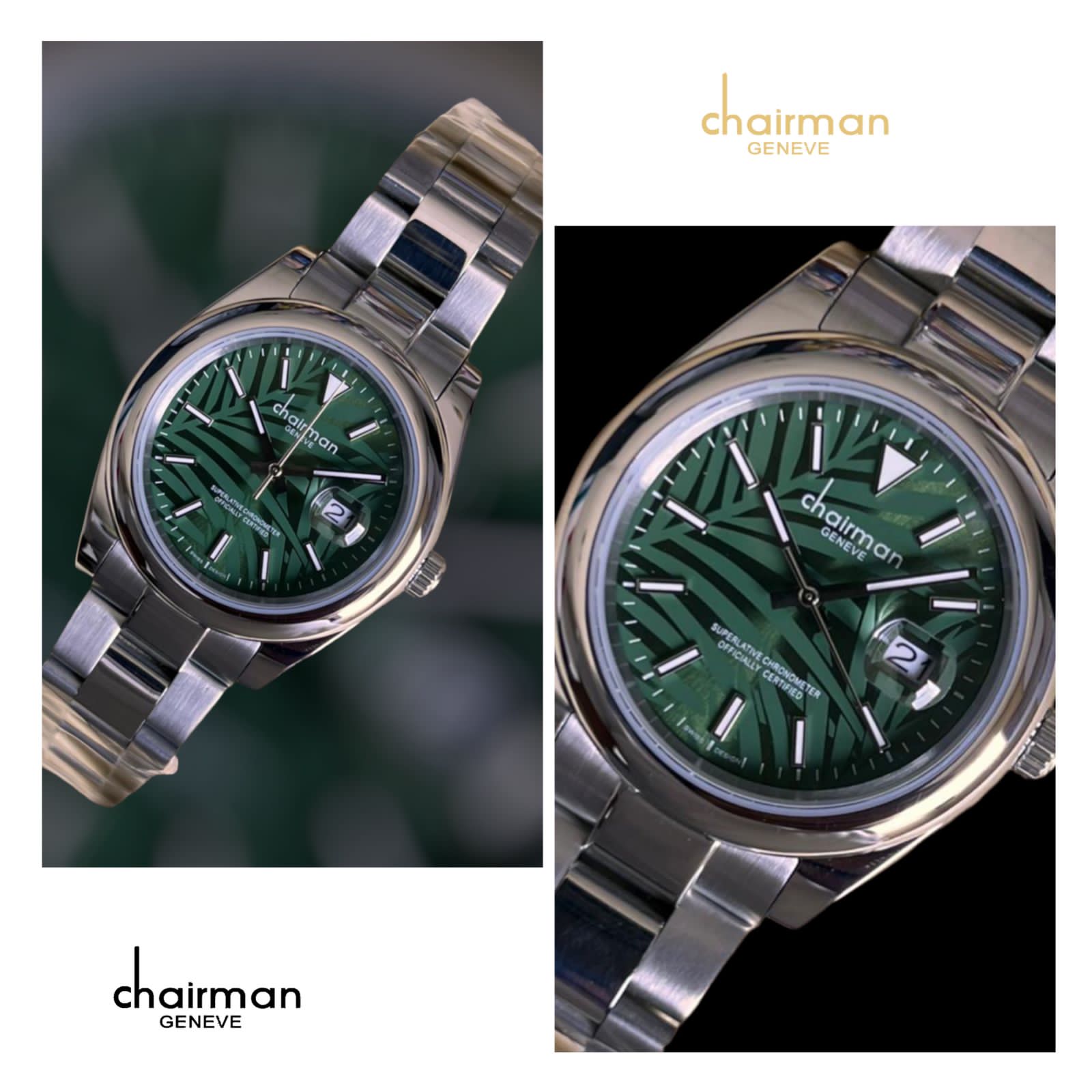 Chairman Stainless Steel Quartz Analogue Watch with Green Leaf Dial ...