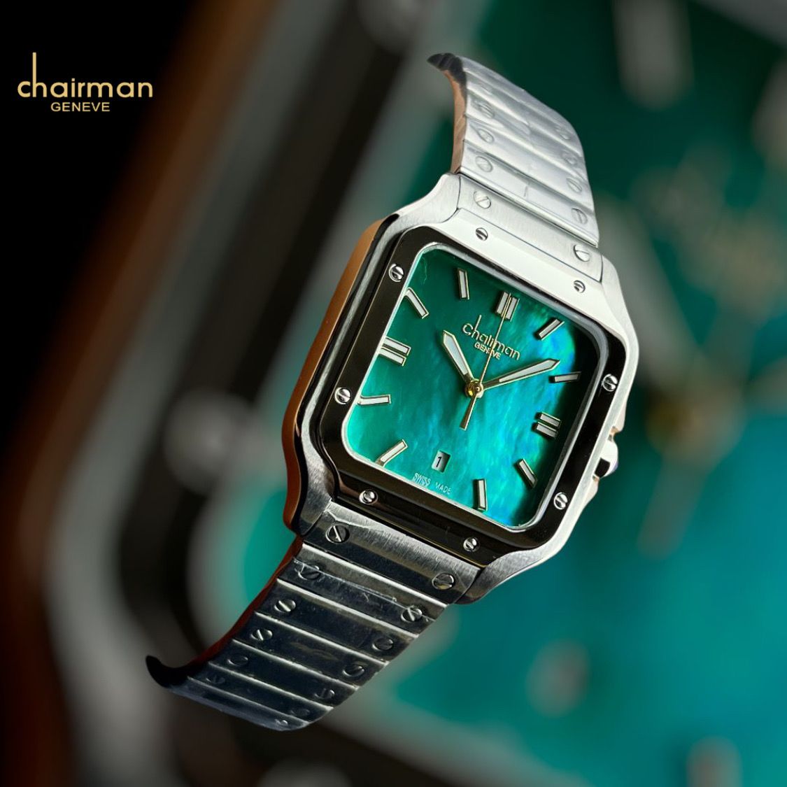 Chairman Stainless Steel Quartz Analogue Watch with Green Square Dial ...